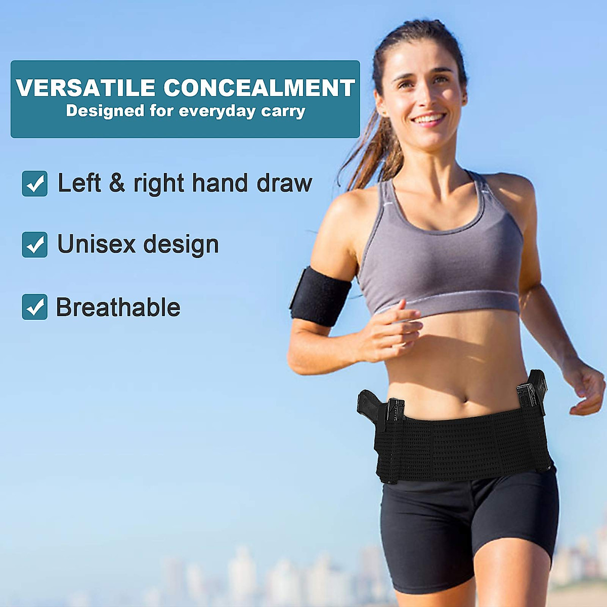 Accmor Belly Band Holster for Concealed Carry, Elastic Breathable Waistband Gun Holsters for Women Men, Comfortable Concealed Carry Belly Band Fits up to 55" Belly, Right and Left Hand Draw