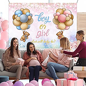 Gender Reveal Decoration- Baby Bear Boy or Girl Backdrop,Bear Baby Shower Pink and Blue Photo Booth Background for Boy Girls Gender Reveal Party Decoration