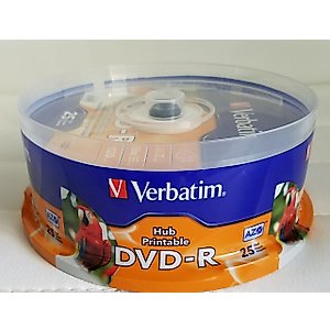 Verbatim DVD-R 4.7Gb 16X White Inkjet Hub Printable 25pk Spindle