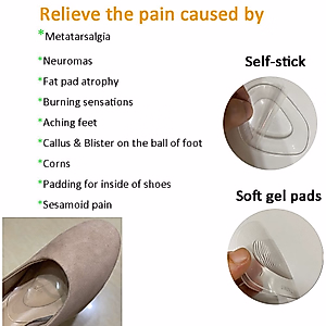 Metatarsal Pads Ball of Foot Cushions 8 Pack Gel Ball Feet Pads Mortons Neuroma Callus Foot Pain Relief Bunion Forefoot Support for Women Men