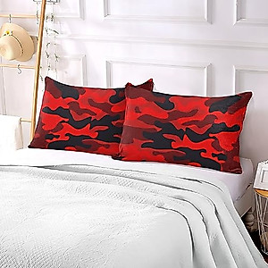 Red Camo Pillow Cases Queen Size Velvet Pillow Covers Super Soft Pillowcase with Zipper for Bed Bedroom Sofa Couch Home Decor