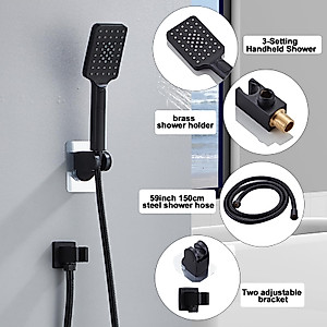 RTOBWEYE 8 Inch Shower Faucet Set High Pressure Rainfall Shower System Ceiling Mount Square Rain Shower Head with Handheld Spray Combo Ceiling Luxury Rainfall Shower Fixtures Matte Black (3-Setting)