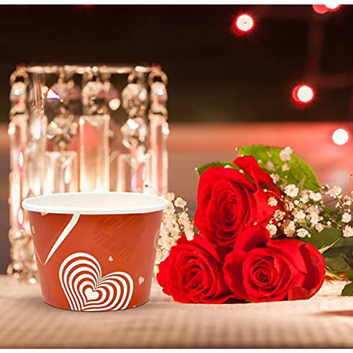 48 Count Valentine's Day Treat Snack Cups 10 Oz. Valentines Heart Disposable Paper Cup Dessert Ice Cream Bowl Pink Red White Holiday Hearts Design For Frozen Treats Cupcakes Party Favor Supplies Decor