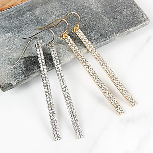 Sparkly Rhinestone CZ Lightweight Geometric Bar Statement Earrings - Multi Cubic Crystal, Acrylic Pearl Vertical Drop Dangles (Vertical Bar Drop - Silver Crystal)