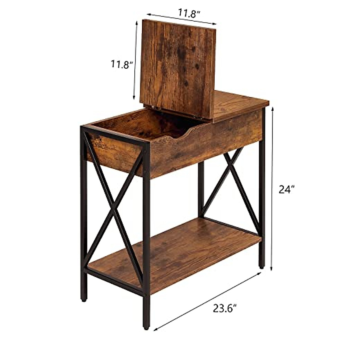 WEENFON Side Table Set of 2, End Tables with Storage, 2 Tier Sofa Table for Small Space, Flip Top Narrow Nightstand, Bedside Tables, X-Shaped Enhanced Legs, Tall Couch Table for Living Room, Bedroom