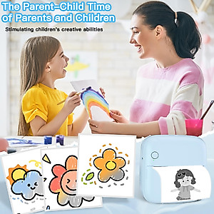 Mini Printer Sticker Printer Print Pod with 6 Rolls Sticker Paper, Seven Color Lighting Modes for DIY Scrapbook, Travel, Notes, Label, Memo, Compatible with iOS&Android