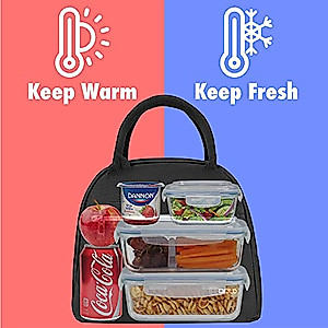 OPUX Insulated Lunch Box for Women | Lunch Bags for Women, Girls, Teens | Cute Black Reusable Thermal Lunch Tote Purse Cooler for Kids, School, Work, Office, Adult | Fits 12 Cans (Black)