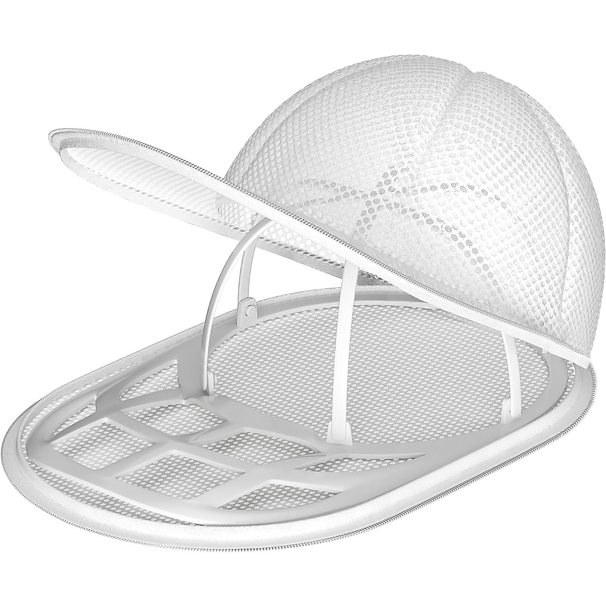 LONGD Hat Washer Cage for Baseball Caps, Sturdy Cleaning Protector with Frame Cage and Laundry Bag, Washing Machine Safe Hat Cleaner and Organizer, Suitable for Adult and Kids' Caps - 1-Pack,White