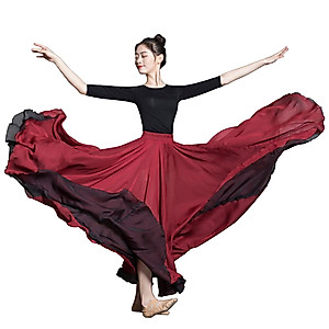ROYAL SMEELA 720 Long Ballet Skirt Women Fairy Lyrical Dance Skirt Modern Dance Costume Flowy Maxi Skirts for Ballerina Jujube Red