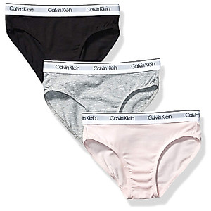 Calvin Klein Girls' Little Modern Cotton Bikini Panty, 3-pack, 3 Pack-Black, Crystal Pink, Heather Grey, X-Large