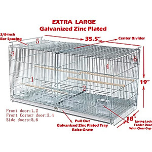 LOT of Galvanized Zinc Plated Stackable Breeder Bird Flight Cage with Removable Center Divider and Breeding Nest Doors (Galvanized Zinc, 35.5"x18"x19"H Lot-2 ADD ON)