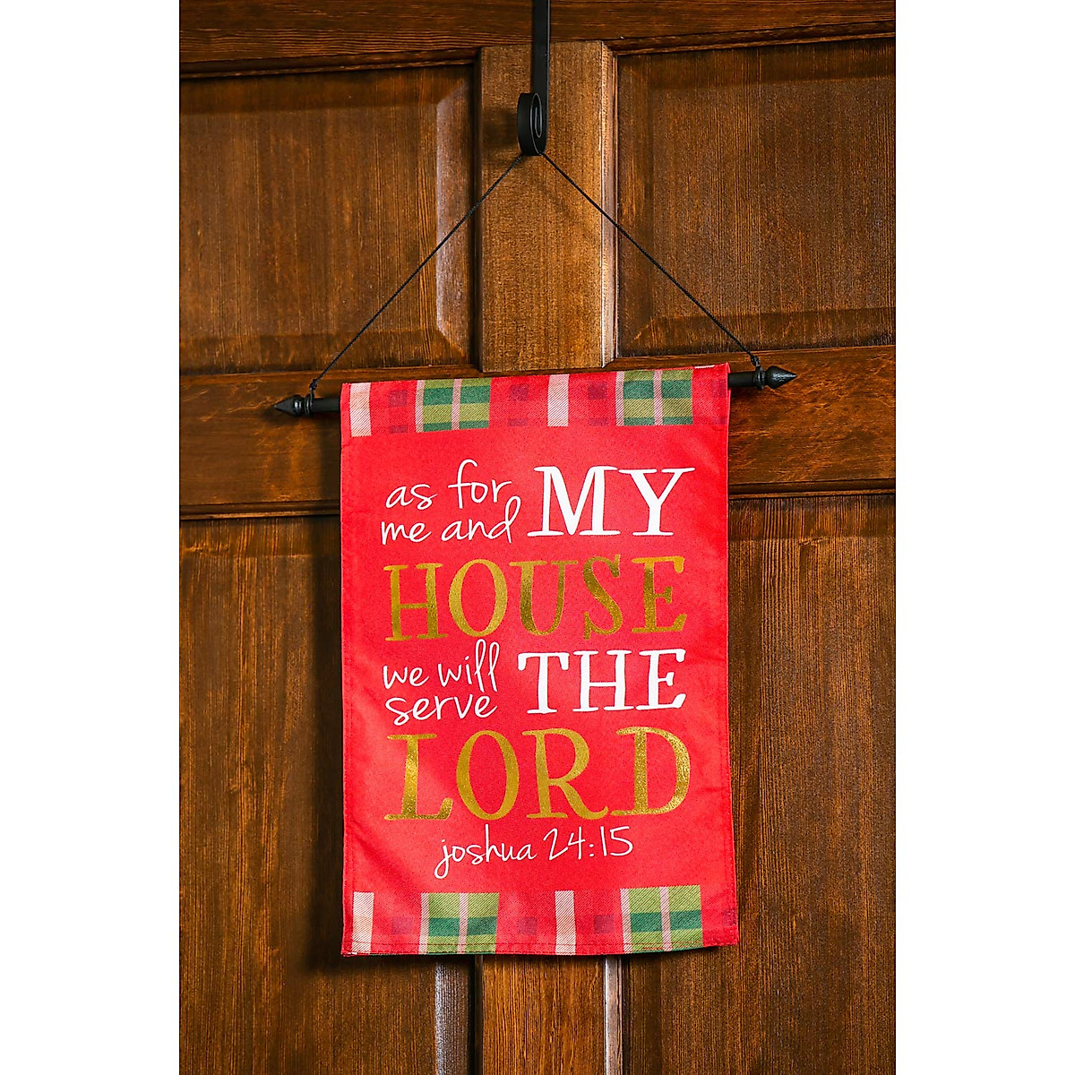 Evergreen Flag Beautiful Black Metal Dowel Garden Flag Hanger | 16" Wide x 5" High | Front Door Home Decor | Holiday Entrance House Sign