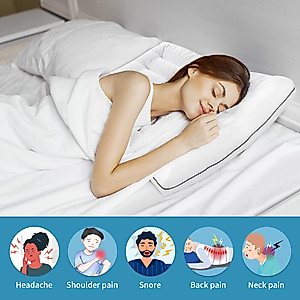 HOMBYS Ultra Thin Flat Bed Pillow for Stomach and Back Sleepers,Standard Size Down Alternative Cervical Pillow for Neck Pain, 100% Cotton Shell, White,2.5 inch