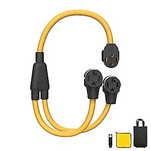 30 amp Splitter 4 Prong Dryer Y Splitter L-Prong NEMA 14-30P Male to 2 x NEMA 14-30R Female, 30 Amp 250 Volt 7500W STW 10 AWG Dryer Y Adapter Cord, Power Cable for Electric Car, UL Listed