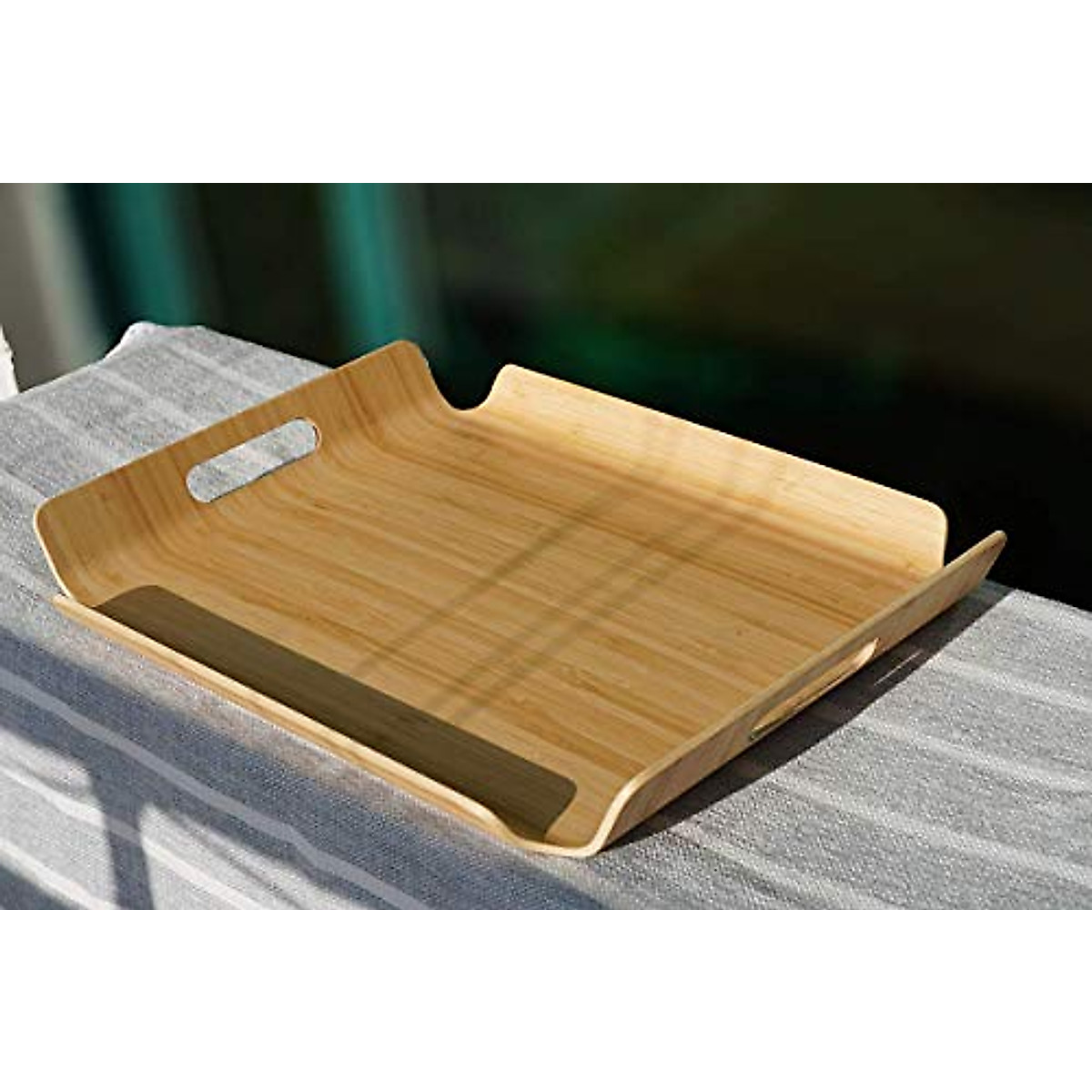 MXHAPPY Wood Serving Trays with Handles Bamboo Butler Trays Food Coffee Tea Breakfast Tray Rectangle Large, 18.1 X 14 Inch, 2 PCS