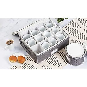 China Storage Case - Salad Plate Quilted Case - 10 inches Diameter x 6 inches Height - Gray - Includes 12 Felt Separators