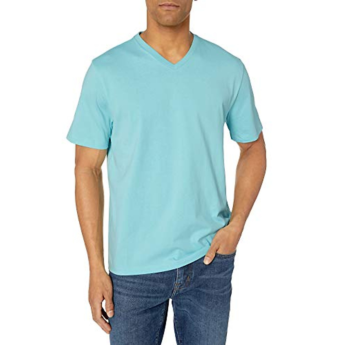 Amazon Essentials Men's Regular-Fit Short-Sleeve V-Neck T-Shirt, Pack of 2, Aqua Blue/White, XX-Large