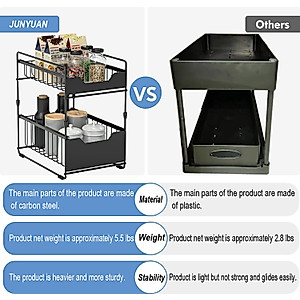 junyuan Under Sink Organizers And Storage With Sliding Storage Drawer,2-Tier Cabinet Organizer Shelf for Kitchen,Bathroom,Office,Countertop Stackable Storage Basket (black)