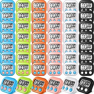 Macarrie 48 Pcs Digital Kitchen Timer Bulk Small Magnetic Backing Stand Timer Clock Loud Alarm LCD Display Electronic Minute Second Count up Countdown Timer for Teacher Classroom Cooking Baking