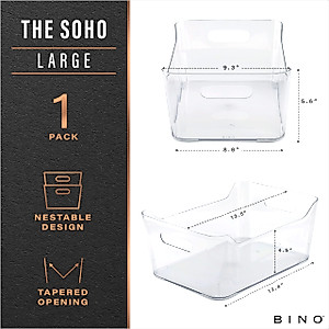 BINO | Plastic Storage Bins, Large | The SOHO Collection | Multi-Use Organizer Bins | Built-in Handles | BPA-Free | Pantry Organization | Home Organization | Fridge Organizer | Freezer Organizer