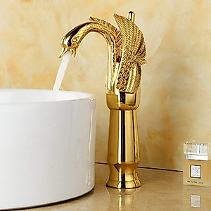 LHTCZZB Mixer Tap Retro Nostalgic Basin Mixer Tap Retro High Bath Faucet Single Lever Mixer Top Kitchen Sinks Faucets High Spout F.Bathroom Brass Swan Shape Stopcock (Color : Gold)