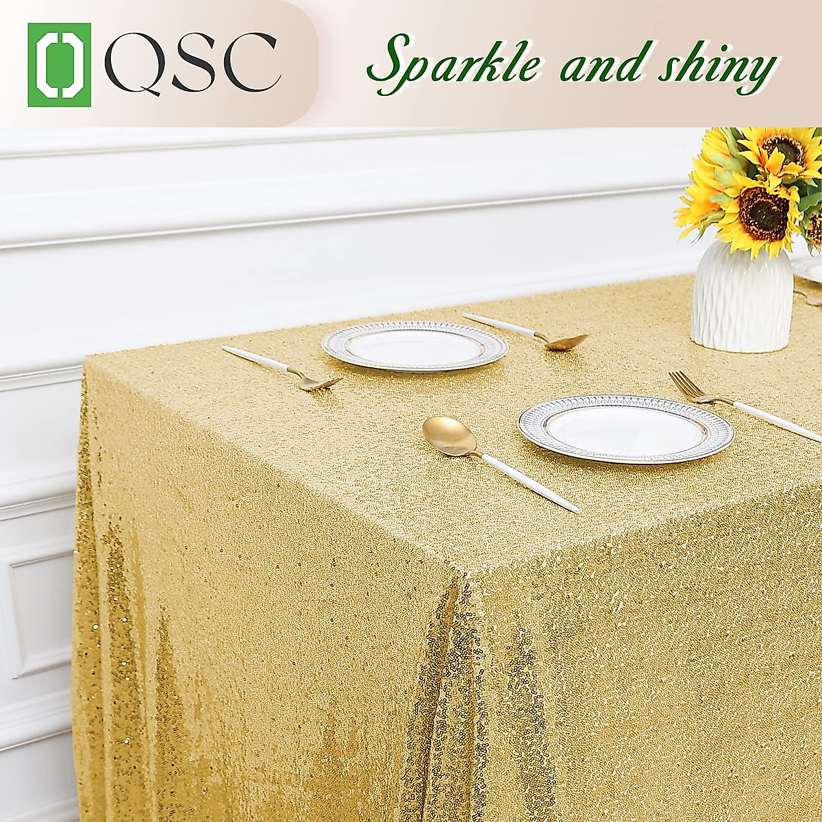 OQSQ Gold Sequin Tablecloth - 60x102 inch, Glitter Tablecloth, Sparkle Sequence Table Cover for Wedding,Birthday Party,Bridal Shower Decorations