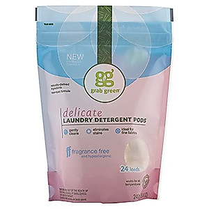 Grab Green Natural Delicate Wash Laundry Detergent Pods, Fragrance Free, Unscented/Free & Clear, 24 Loads