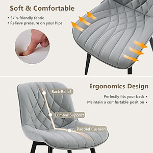 YOUNUOKE Dining Chairs Set of 2 Mid Century Modern Kitchen Chair Comfortable Upholstered Faux Leather Dinner Chairs for Kitchen Dining Room, Grey