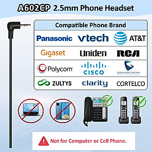 Phone Headset 2.5mm with Noise Canceling Mic & Volume Control Ultra Comfort Telephone Headset for Panasonic Vtech AT&T Uniden Gigaset Cisco RCA Grandstream Cordless Landline Office Phones
