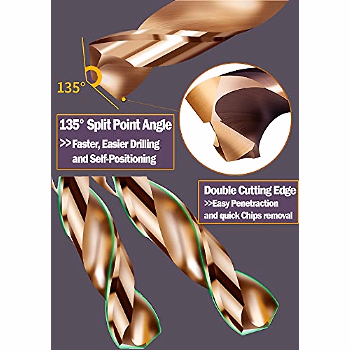 HSS Cobalt Drill Bit Set 5/16 Inch 5Pcs M35 Co Twist Jobber Length Steel Metal Drill Bits