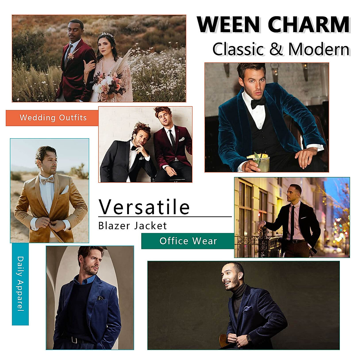 WEEN CHARM Velvet Blazer for Men Slim Fit One Button Sport Coat Tuxedo Jacket for Prom Wedding Party Dinner Green