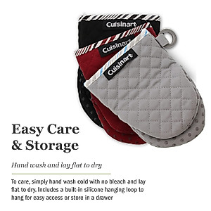 Cuisinart Quilted Mini Oven Mitts with Silicone Grip, Drizzle Grey, 2pk - Durable, Heat Resistant Oven Gloves with Thick Quilted Lining to Protect Your Hands from Hot Surfaces, 5.5" x 7.5"