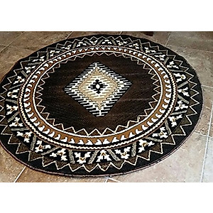 Southwest Native American Round Indian Kingdom Chocolate Brown Design D143 (4 Feet X 4 Feet)