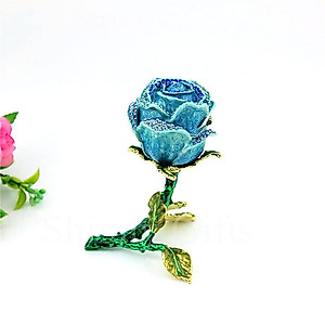 Wowagoga Mini Enamel Rose Hinged Trinket Box Rose Ring Box Small Bling Treasure Box Red Jewelry Box for Proposal Gift Home Décor, Rose Series,Blue