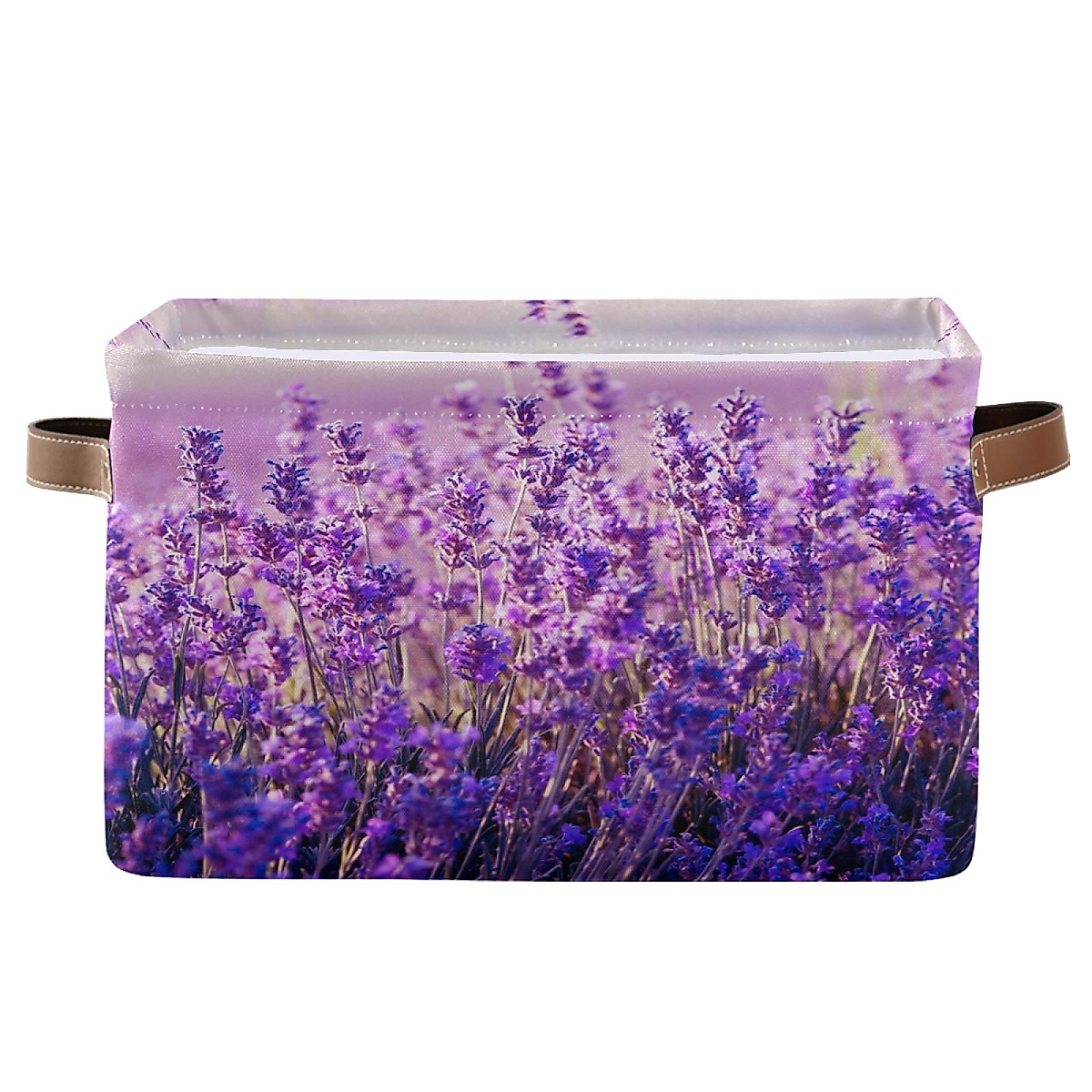 AUUXVA Storage Basket Purple Lavender Field Storage Cube Box Durable Canvas Collapsible Toy Basket Organizer Bin with Handles for Shelf Closet Bedroom Home Office