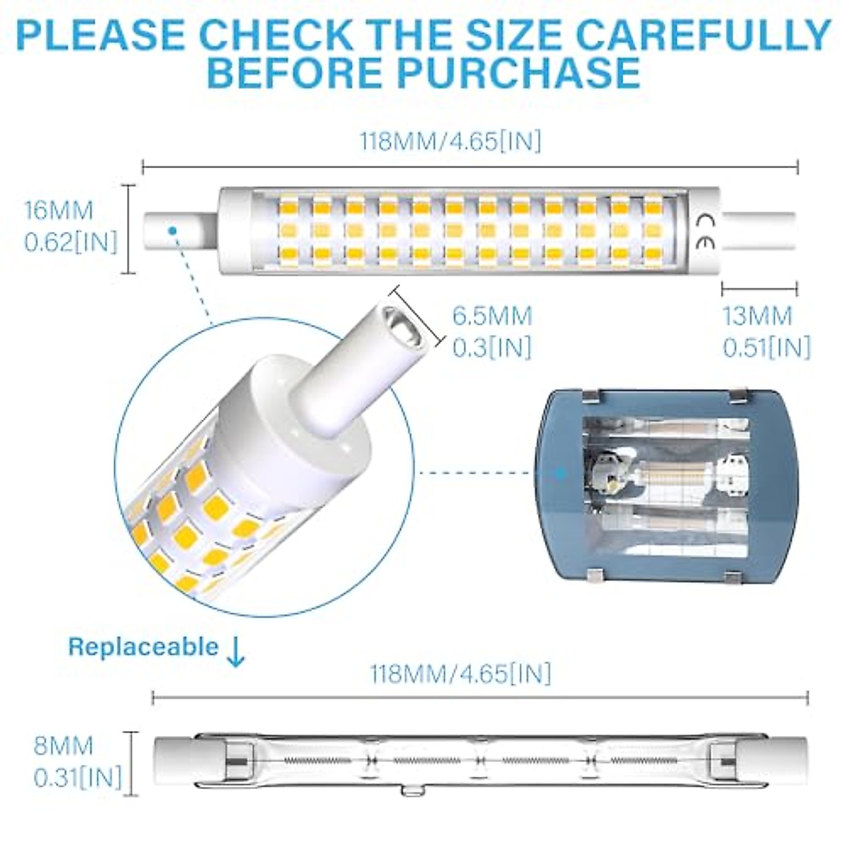 Lustaled R7s LED Bulb 118mm 10W 1300LM Day Light 6000K 110-130V J118 J Type Linear Double Ended 100W Halogen Equivalent for Floodlight Landscape (2 Pack Not Dimmable)