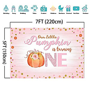 Avezano Pumpkin 1st Birthday Backdrop Fall Pumpkin First Birthday White Wood Background Vinyl Our Little Pumpkin is Turning One Girls Birthday Party Decoration Banner (7x5ft)
