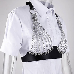 Bmirth Punk Leather Chain Tassel Body Chain Bikini Harness Chain Stylish Waist Chain Body Jewelry(Q)