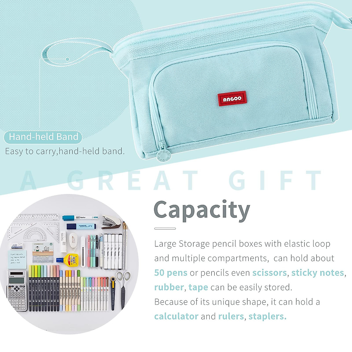 HVOMO Pencil Case Large Capacity Pencil Pouch Handheld Pen Bag Cosmetic Gift for Office School Teen Girl Boy Men Women Adult (Blue)