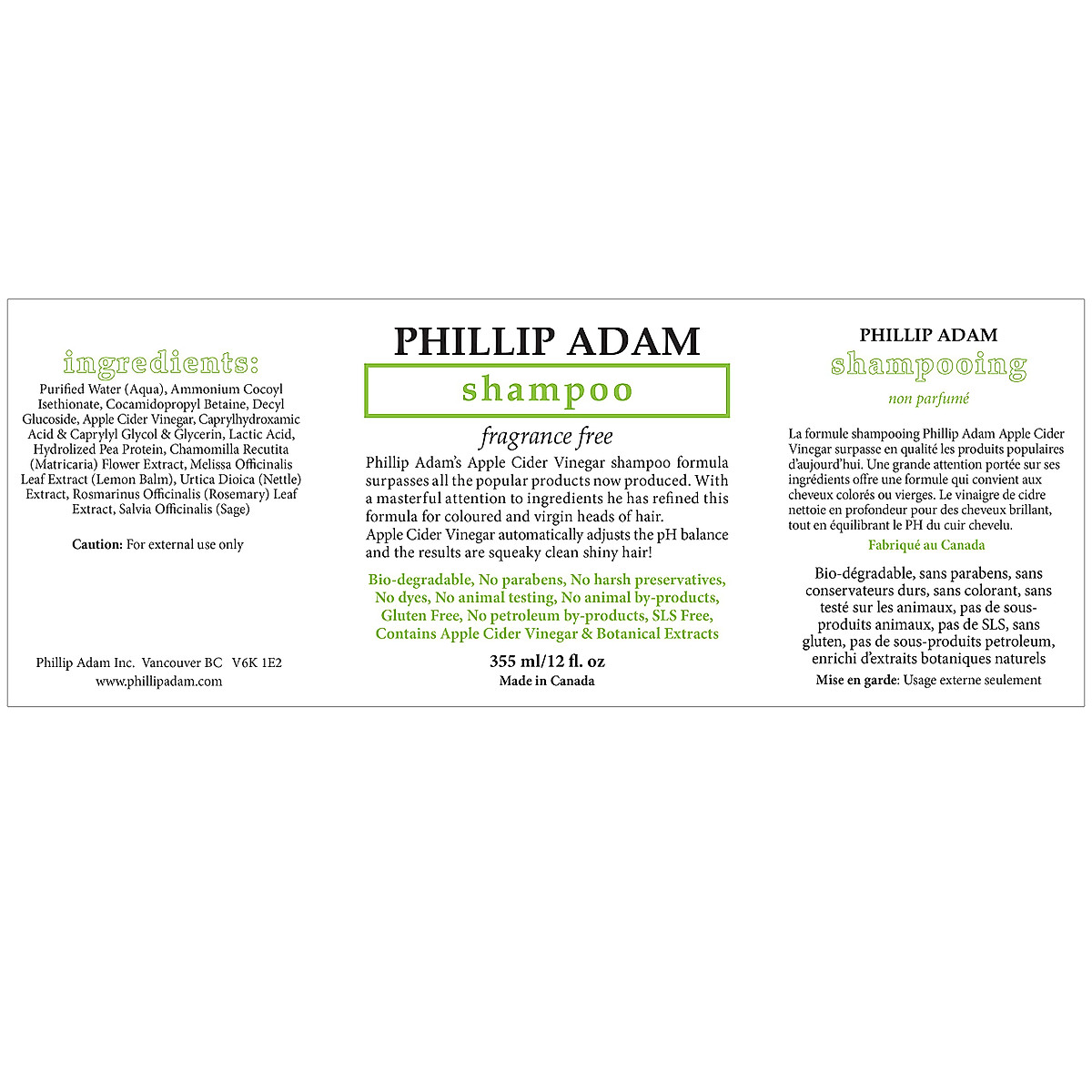 Phillip Adam Fragrance Free Shampoo - Sulfate Free and Paraben Free - Balances pH of Hair and Scalp - 12 Ounce