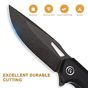GVDV 9Cr18Mov Stainless Steel Pocket Knife with Ball Bearing Flipper, 3.6”Blade Folding Knife with G10 Handle, EDC Pocket Knives for Hunting Camping Fishing, Gifts for Men Women, Large (Black)