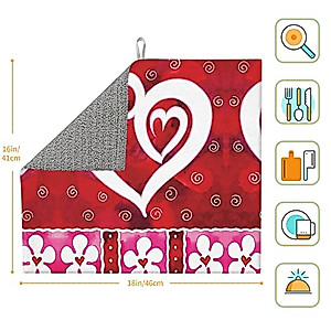 Heart & Flowers Printed Drying Mat For Kitchen Ultra Absorbent Microfiber Dishes Drainer Mats Non-Slip Silicone Quick Dry Pad - 18 X 16inch