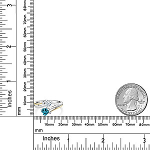 925 Silver and 10K Yellow Gold Moissanite by Charles & Colvard and London Blue Topaz with Lab Grown Diamond Women 2 Heart Engagement Mother Ring (1.07 Cttw, Available in Size 5,6,7,8,9)
