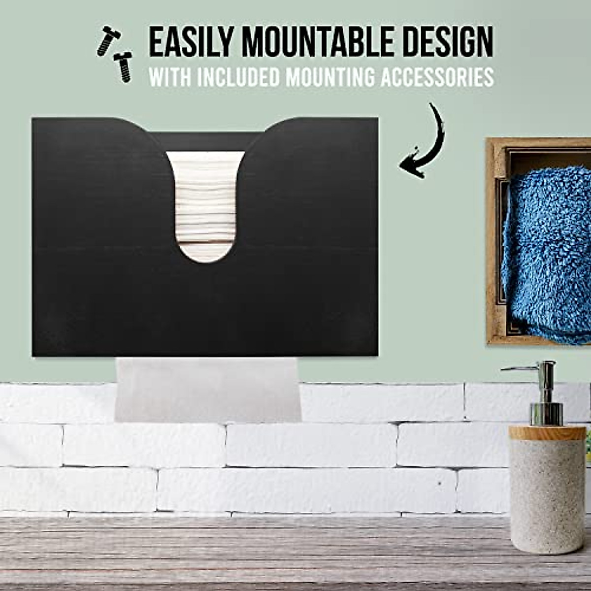 Bamboo Paper Towel Dispenser, Paper Towel Holder Wall Mount & Countertop for Kitchen and Restroom Decor - Holds Multifold Paper Towel, C Fold, Trifold Hand Tissue Napkins.