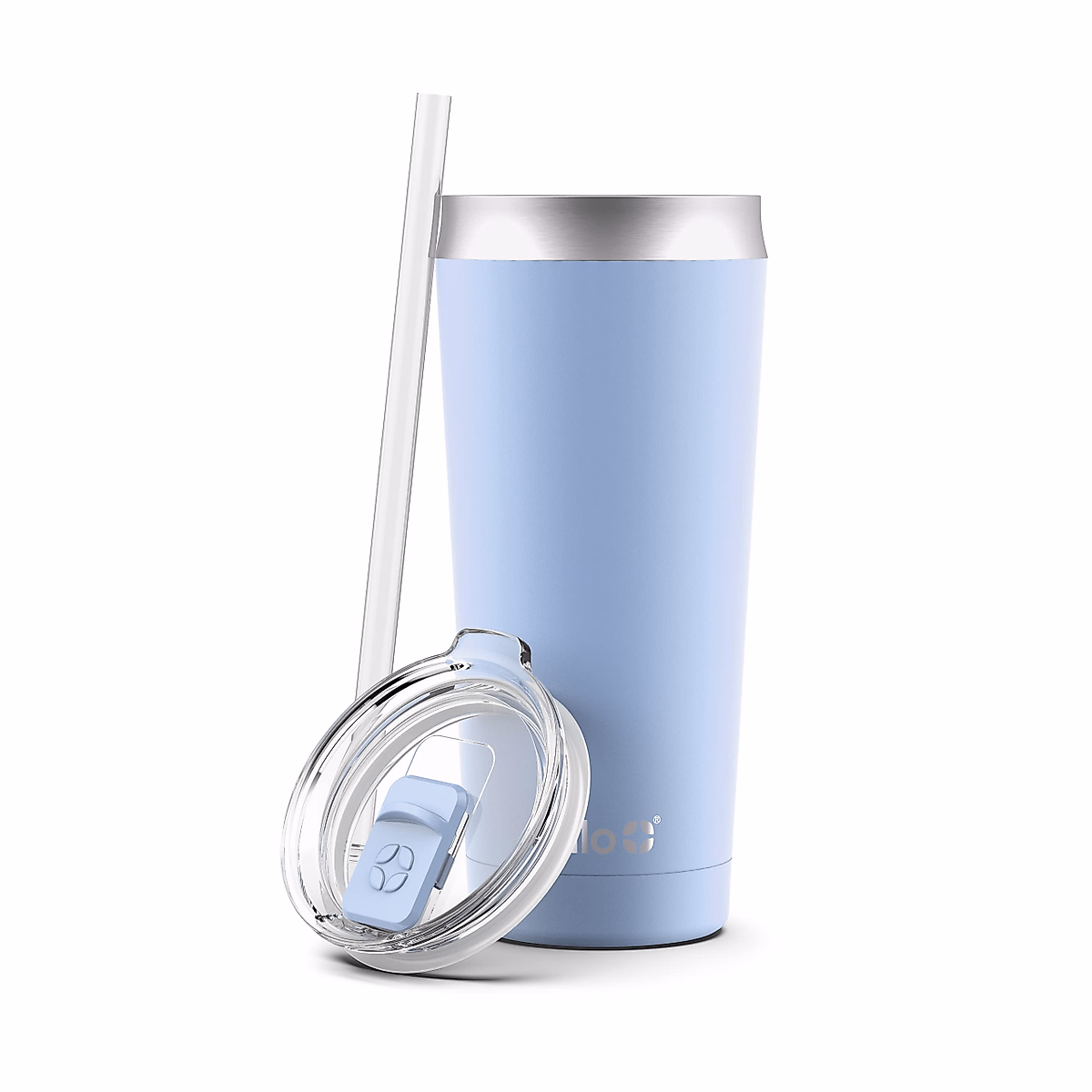 Ello Beacon Vacuum Insulated Stainless Steel Tumbler with Splash Resistant Slider Lid and Optional Straw, BPA Free, Halogen Blue, 24oz