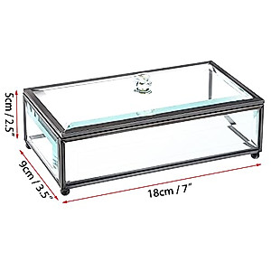 JUXYES Clear Glass Jewelry Box With Lid, Beveled Glass Keepsake Box Transparent Jewelry Organizer Box Modern Thickened Glass Vanity Decorative Box Personalized Countertop Trinket Box Organizer