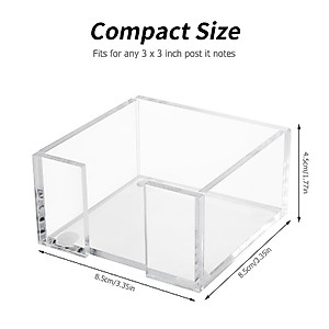 Acrylic Sticky Note Holder, 3 x 3 Crystal Clear Acrylic Notepad Holder Acrylic Sticky Note Dispenser for Dorm Room and Office Desk Organizer