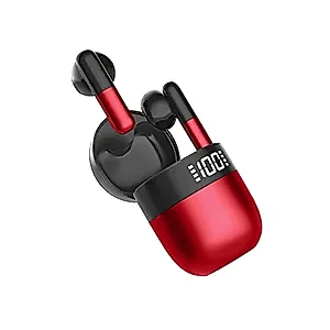 Acuvar in-Ear Wireless Bluetooth 5.2 Headphones, Earbuds with Microphone Compact Rechargeable USB C Smart LED Case for Smartphones Android iOS (Red)