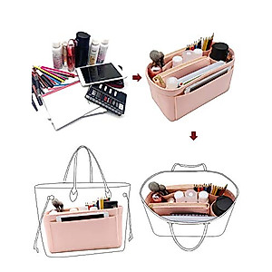 LEXSION Felt Purse Insert Handbag Organizer Bag in Bag Organizer with Zipper Wallet Bag Bottle Holder 8023 Pink L