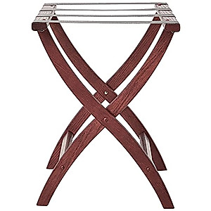 Wooden Mallet Designer Curve Leg Luggage Rack,Grey Straps, Mahogany